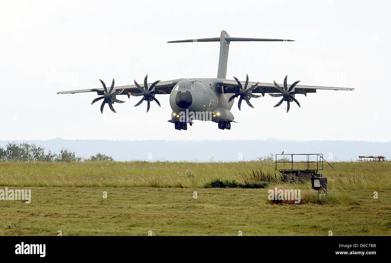 Military transport aircraft Airbus A400M Atlas lands for the first time ...