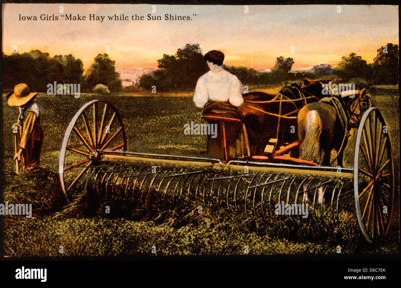 Iowa Girls, Make Hay While The Sun Shines, Illustration, Circa 1914 ...