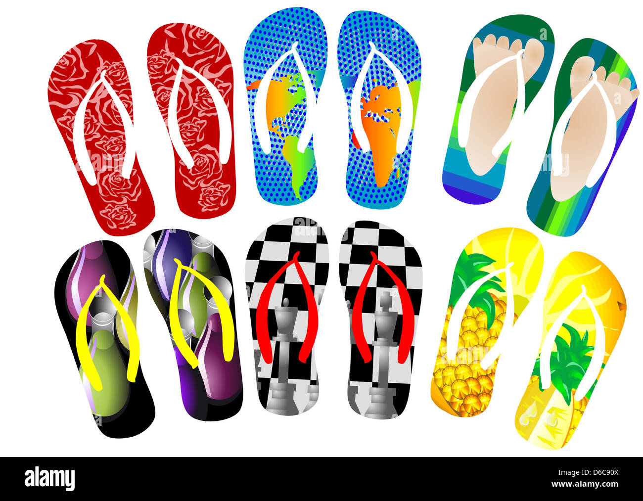 set of beach slippers isolated on white Stock Photo - Alamy