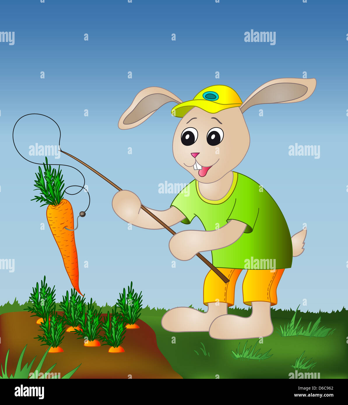 Rabbit fishing carrot Stock Photo - Alamy