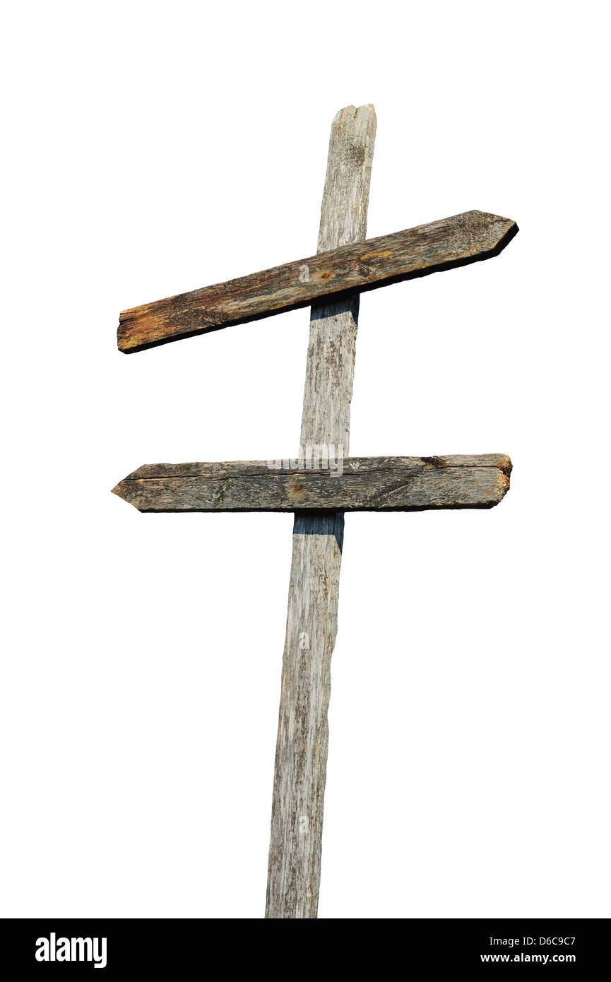 Old wooden blank sign post Stock Photo - Alamy