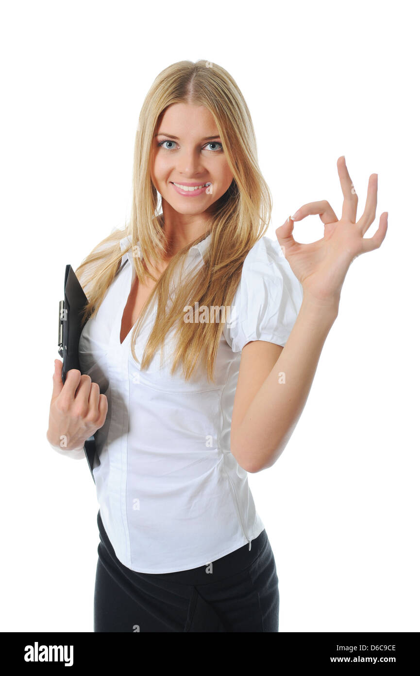 beautiful woman showing ok Stock Photo - Alamy