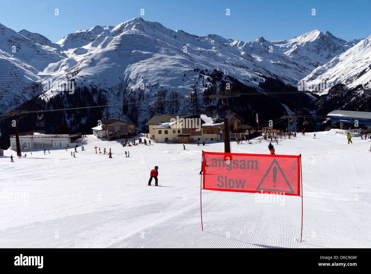 Slow down ski sign hi-res stock photography and images - Alamy
