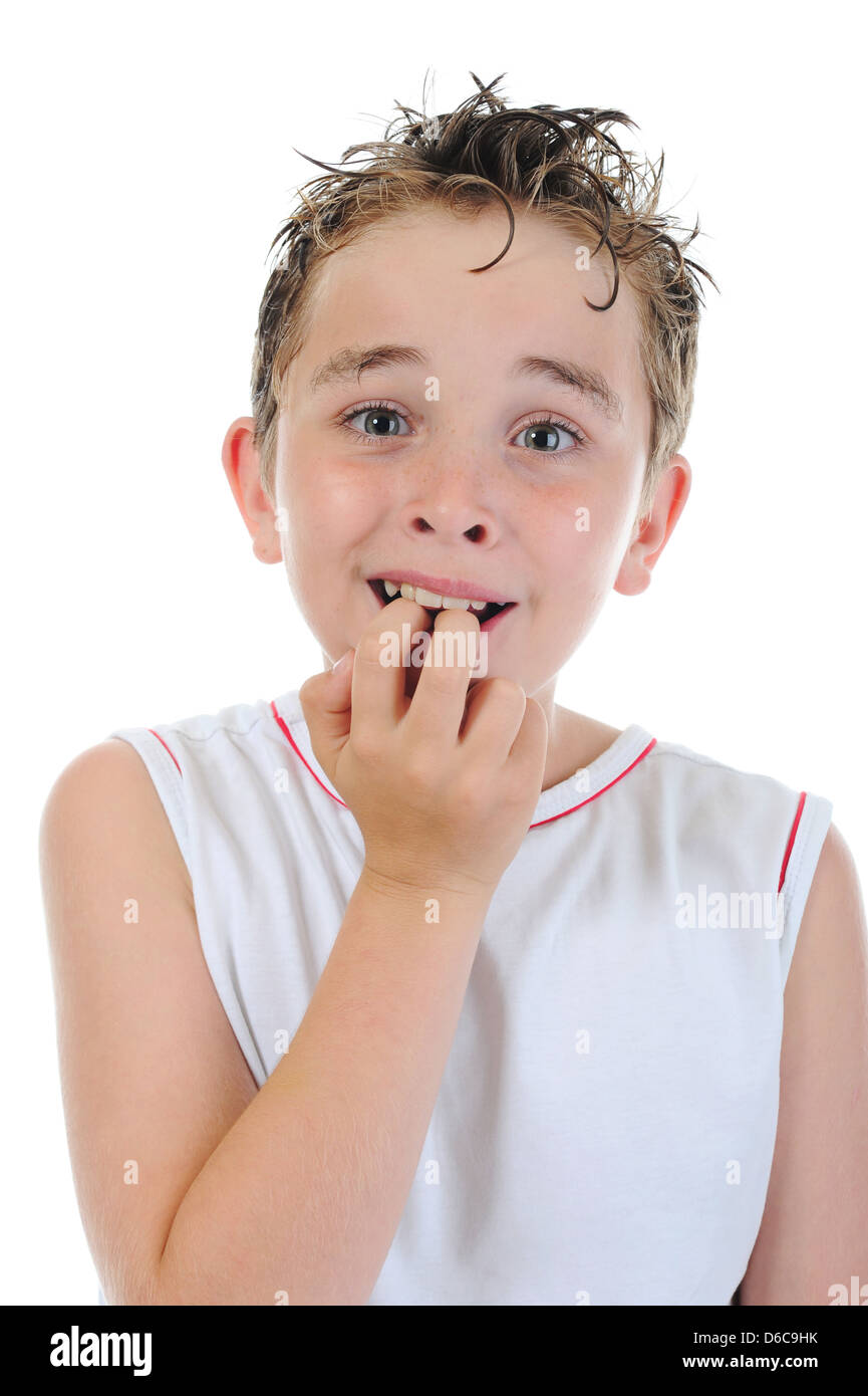 Portrait of a frightened boy Stock Photo - Alamy