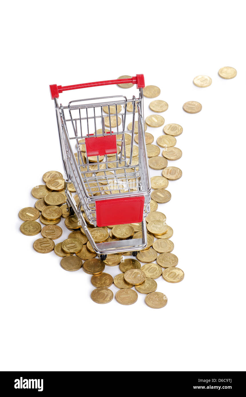 shopping cart and coins Stock Photo - Alamy