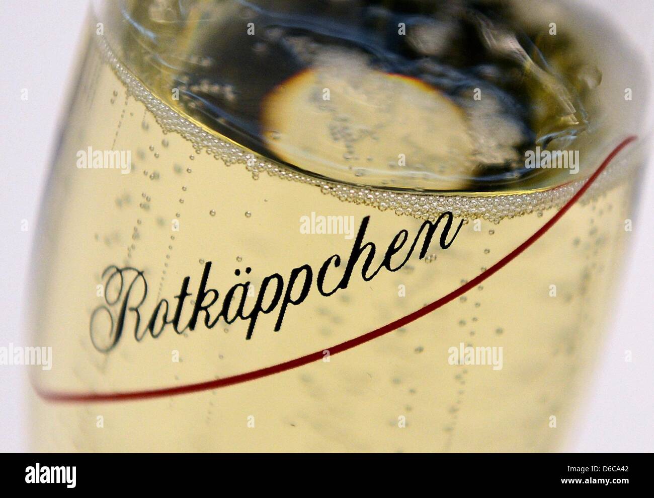 Rotkaeppchen Riesling sparkling wine bubbles in a glass during a press ...