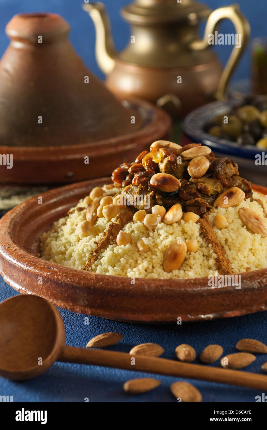 Tfaya couscous with candied fruit and onions Morocco Food Stock Photo ...