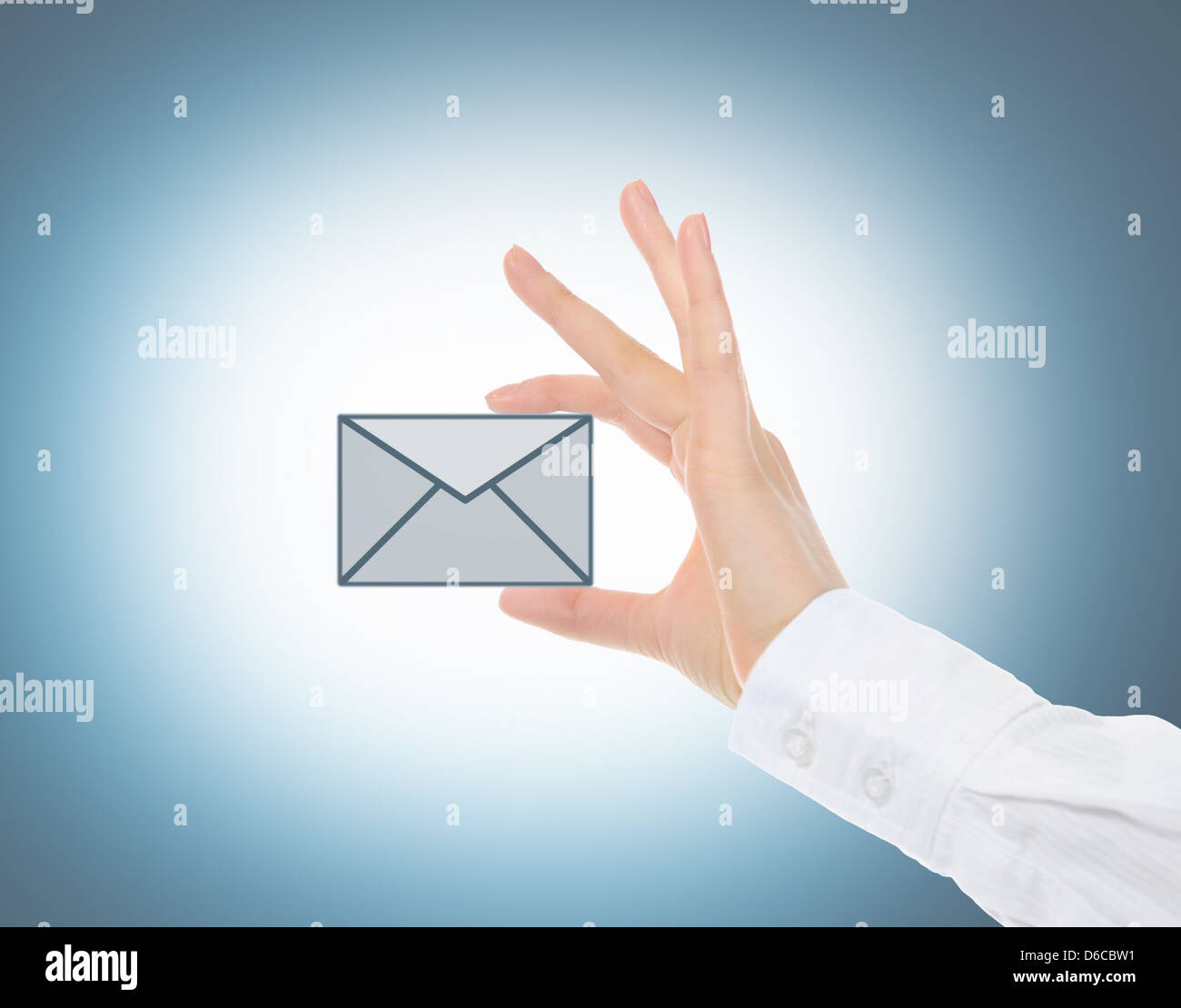 female hand holding a mail icon Stock Photo - Alamy