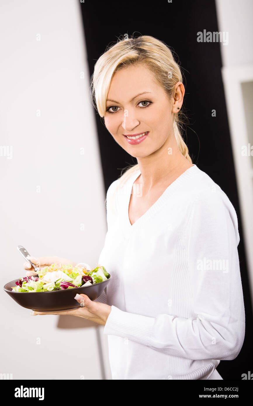 woman with salad Stock Photo - Alamy