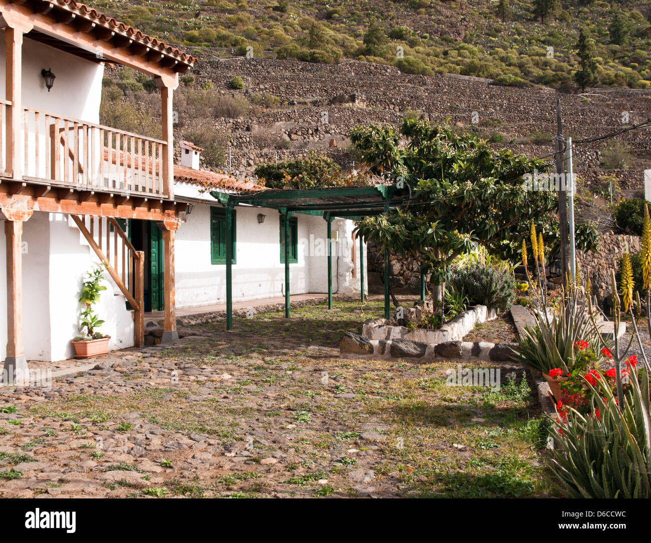 Courtyard and main building of a typical canary island style finca ...