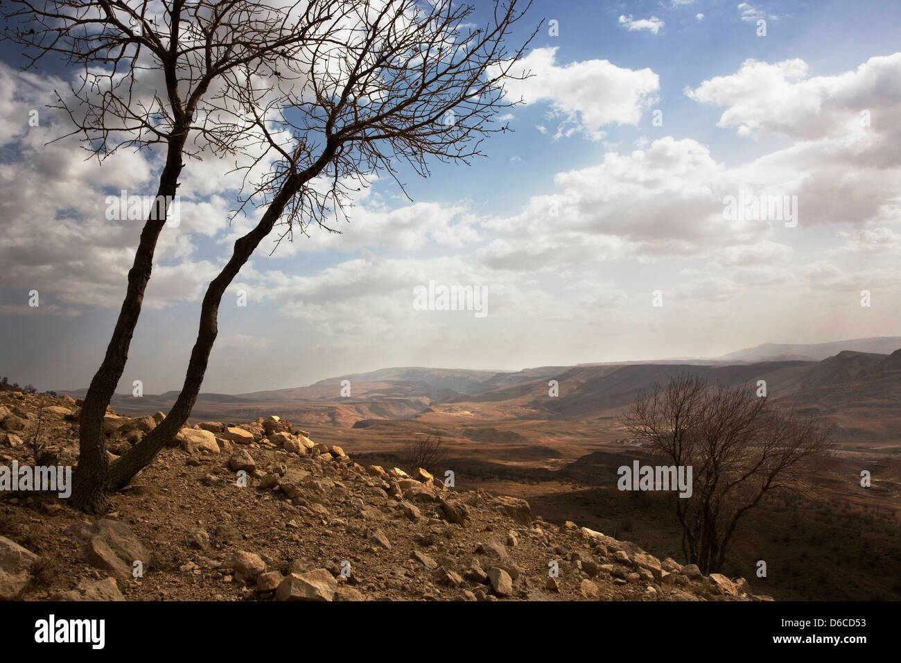View from west over mountain valley with River Dokan in mid distance ...