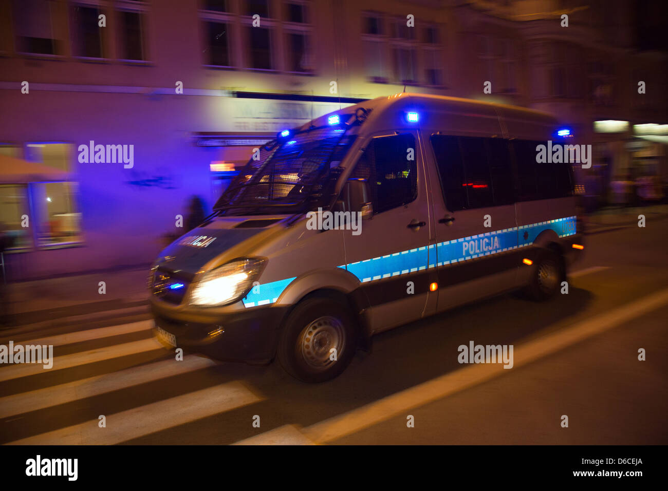 Poznan, Poland, motorized police patrol on a mission during the UEFA ...