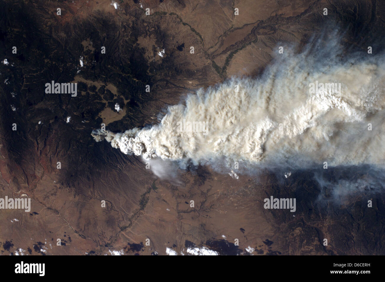 A satellite image of the Las Conchas Fire, taken from the International ...