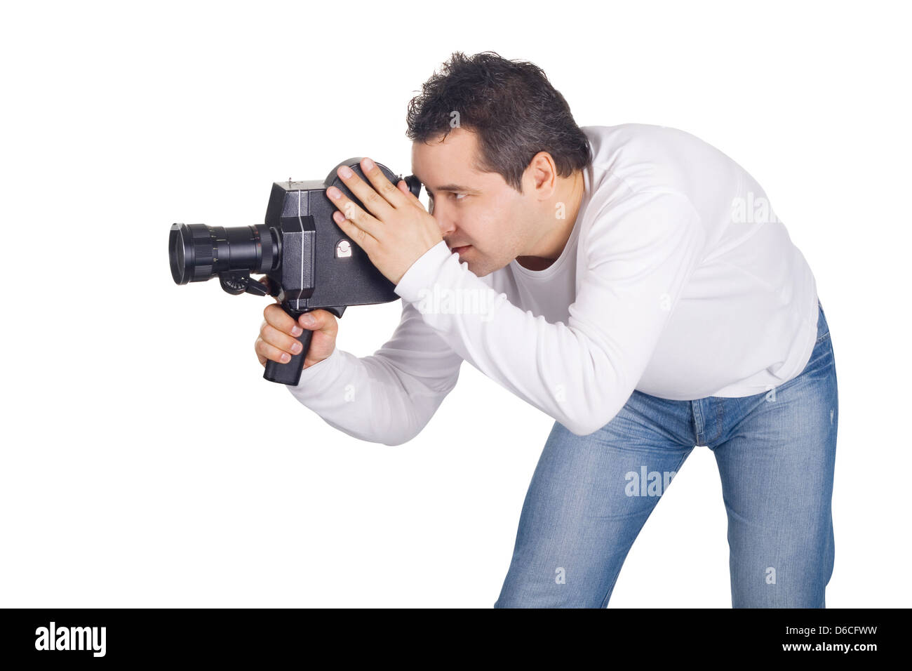 Cameraman isolated on white background Stock Photo - Alamy