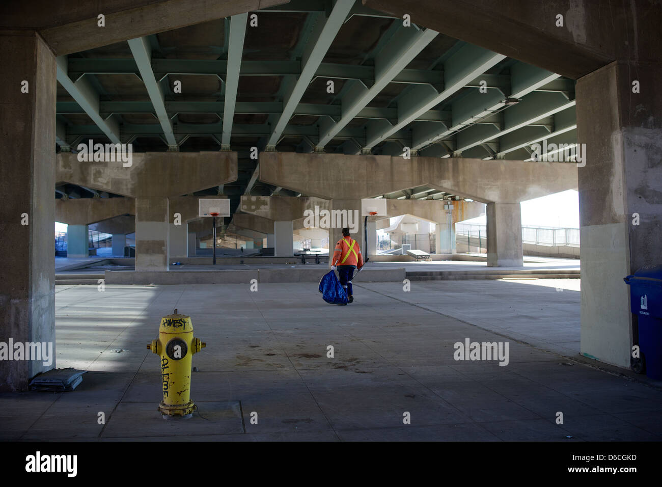 Basketball hoops under a ramp Underpass Park in Toronto, Ontario ...