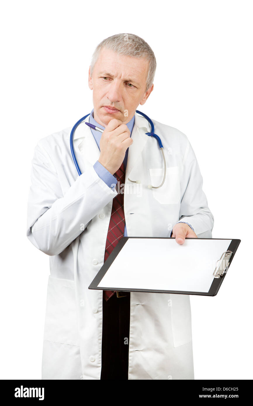 Mature doctor with blank sheet of paper Stock Photo - Alamy