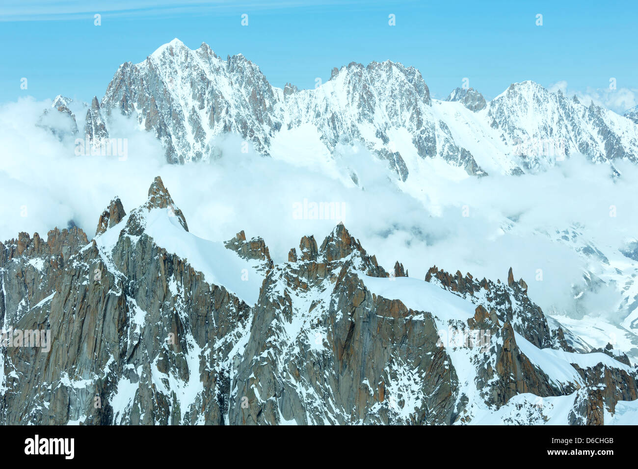 Mont Blanc mountain massif summer landscape(view from Aiguille du Midi ...