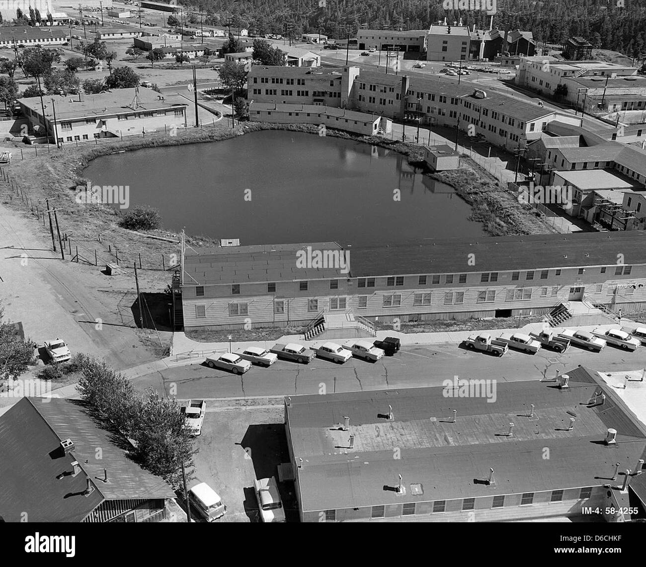This 1957 photograph shows Ashley Pond from atop Water Tower TA-1 at ...