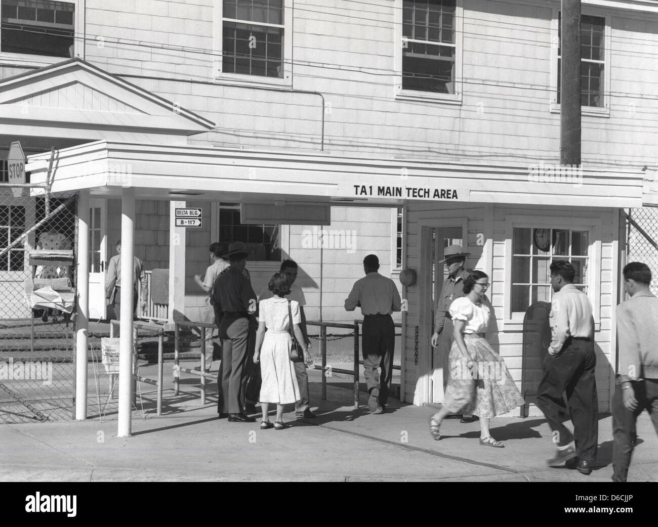 This 1951 photograph shows the entrance to the Main Technical Area at ...