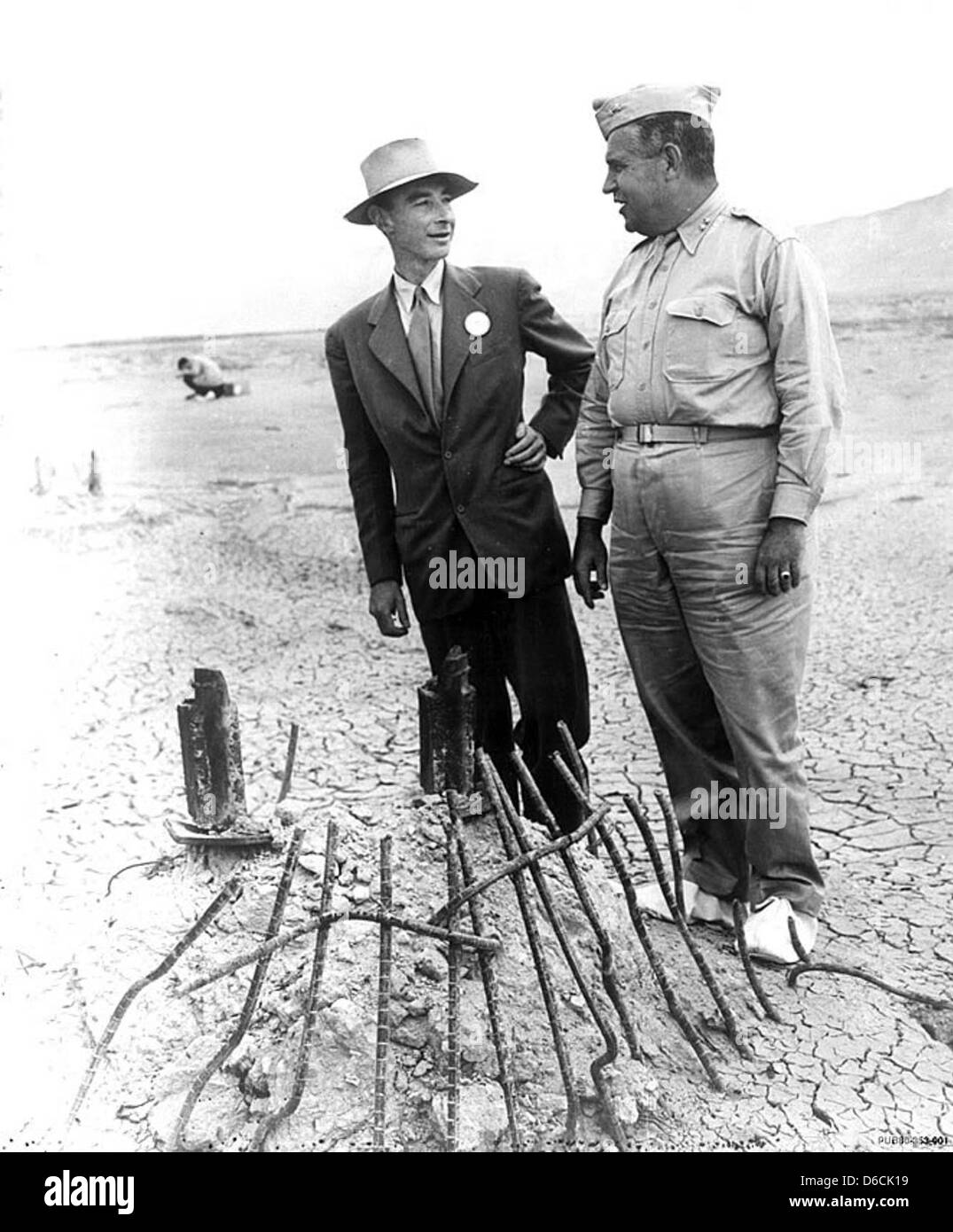 This photograph captures J. Robert Oppenheimer and General Leslie ...