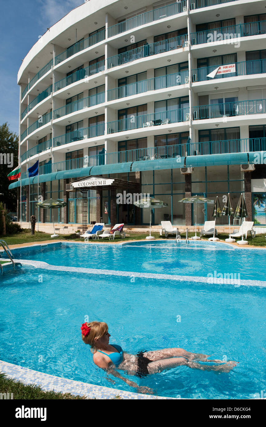 Sunny beach, Bulgaria, a woman swimming in the pool of the Hotel ...