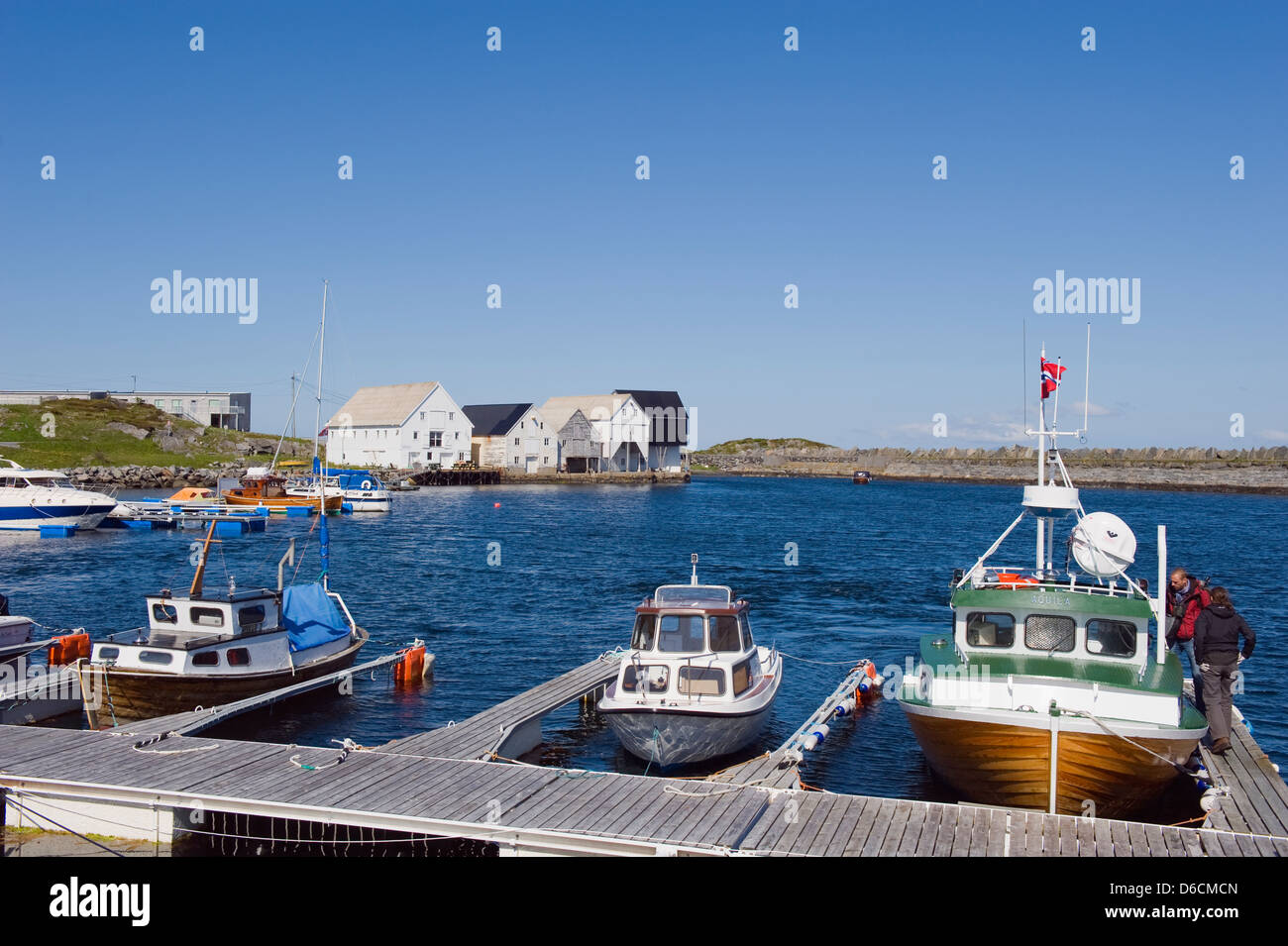 harbour and wharf wharehouses, Runde Island, Western Fjords, Norway ...