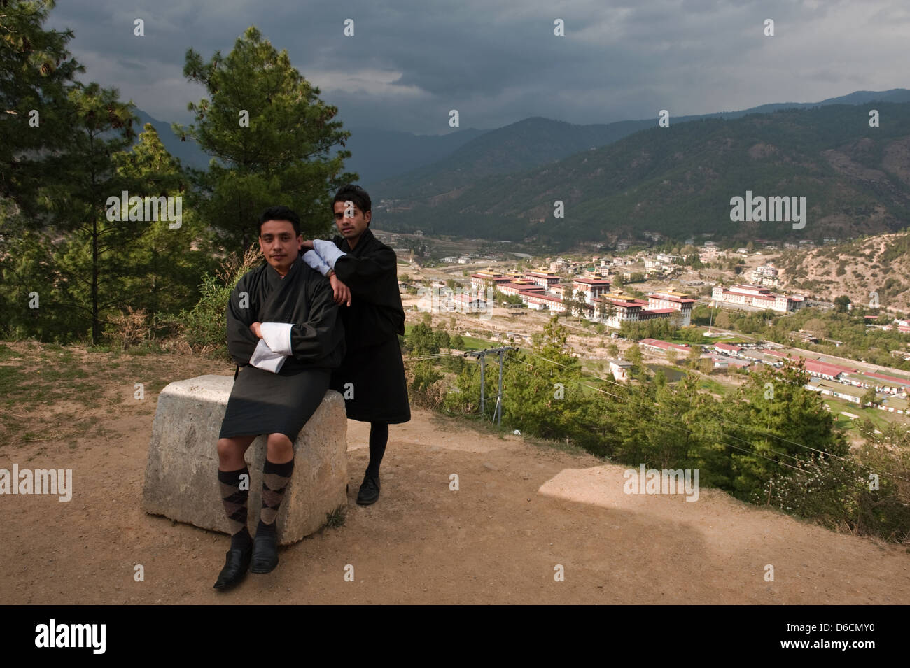Thimphu, Bhutan, Bhutanese men in traditional costumes-Goh Stock Photo ...
