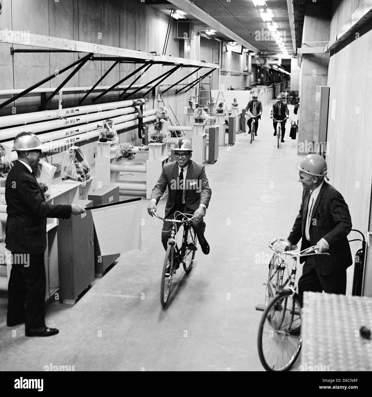 A photograph from 1970 showing workers taking a break at the Los Alamos ...