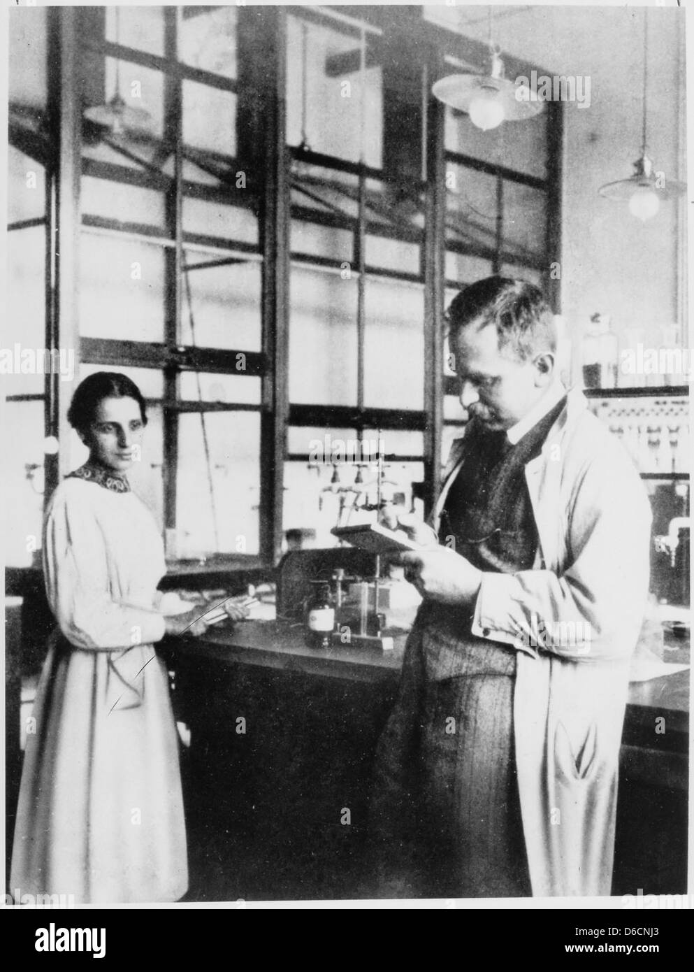 A photograph documenting the scientific collaboration between Otto Hahn ...