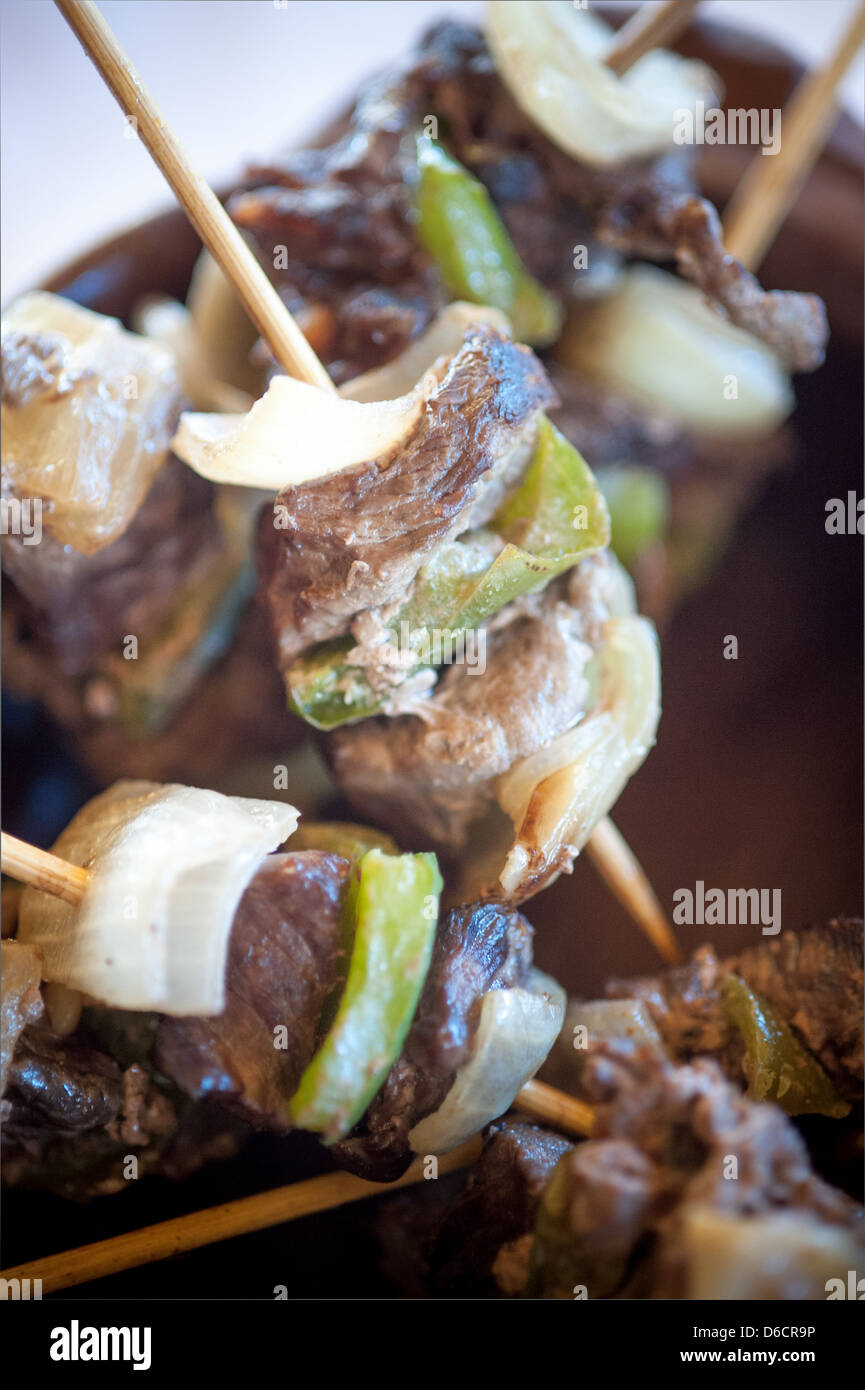 Horse meat kabob - Typical Mapuche fare in Temuco, Chile Stock Photo ...