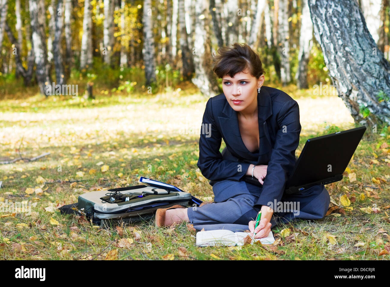 Businesswoman working on nature Stock Photo - Alamy