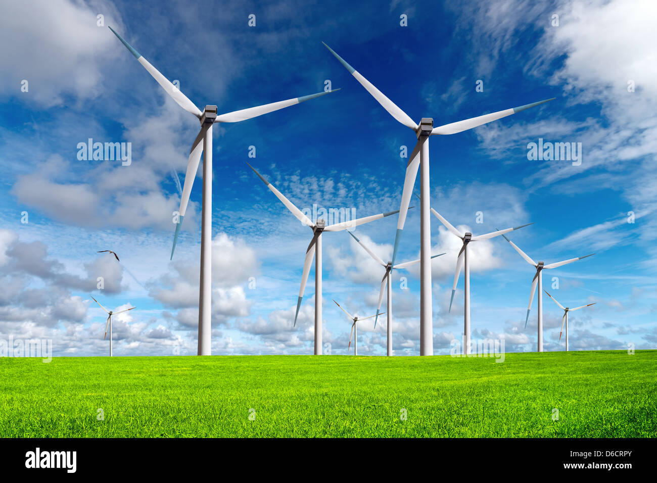Wind turbines on blue sky Stock Photo - Alamy