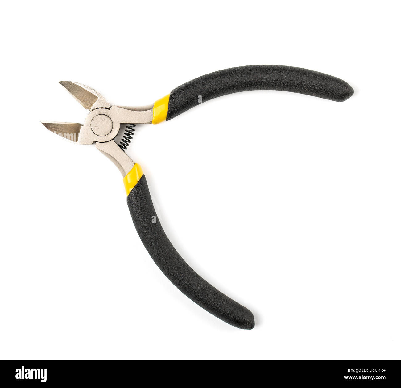 Nippers with plastic handles and with a small shadow isolated on white ...