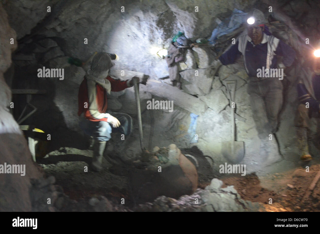 miners and visitors inside the Cerro Rico silve rmines, Potosi, Bolivia ...