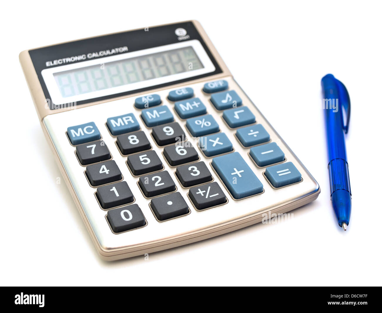 calculator with pen Stock Photo - Alamy