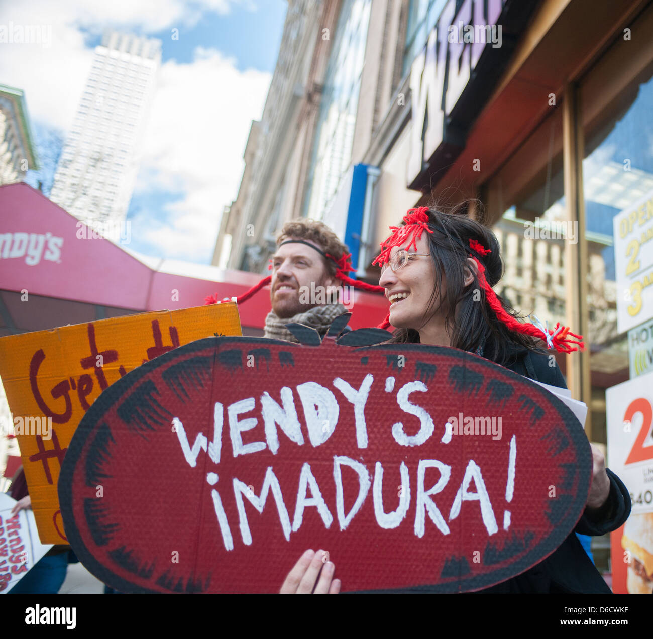 Farmworker protest in front of a Wendy's fast food restaurant in ...