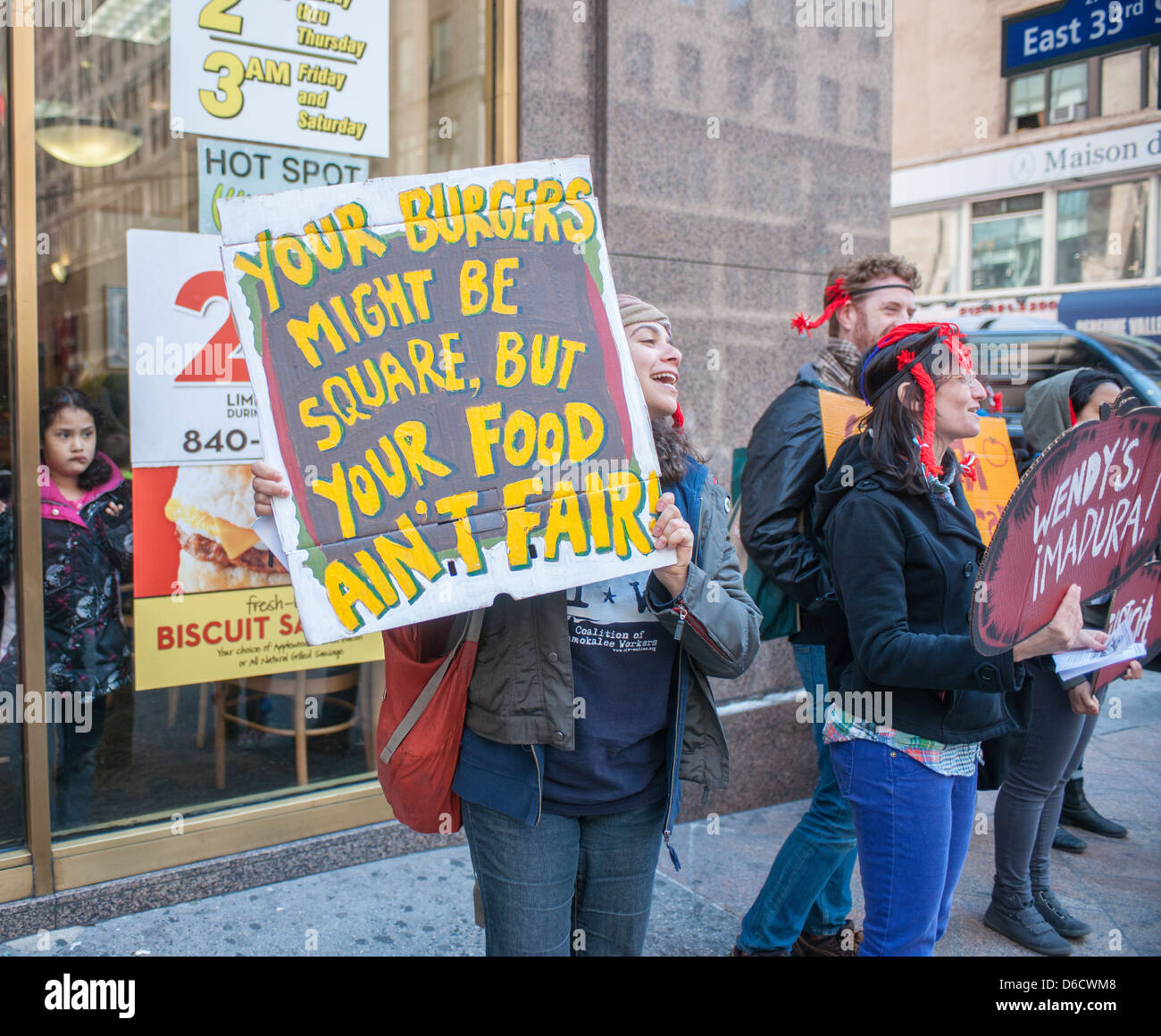 Farmworker protest in front of a Wendy's fast food restaurant in ...