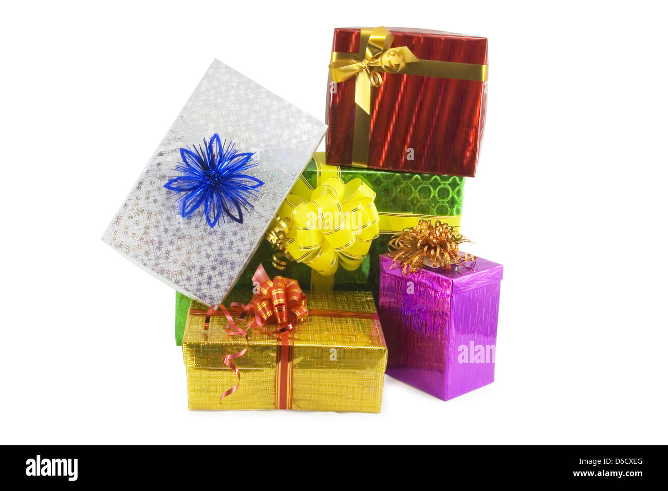 Many gift boxes isolated on the white Stock Photo - Alamy