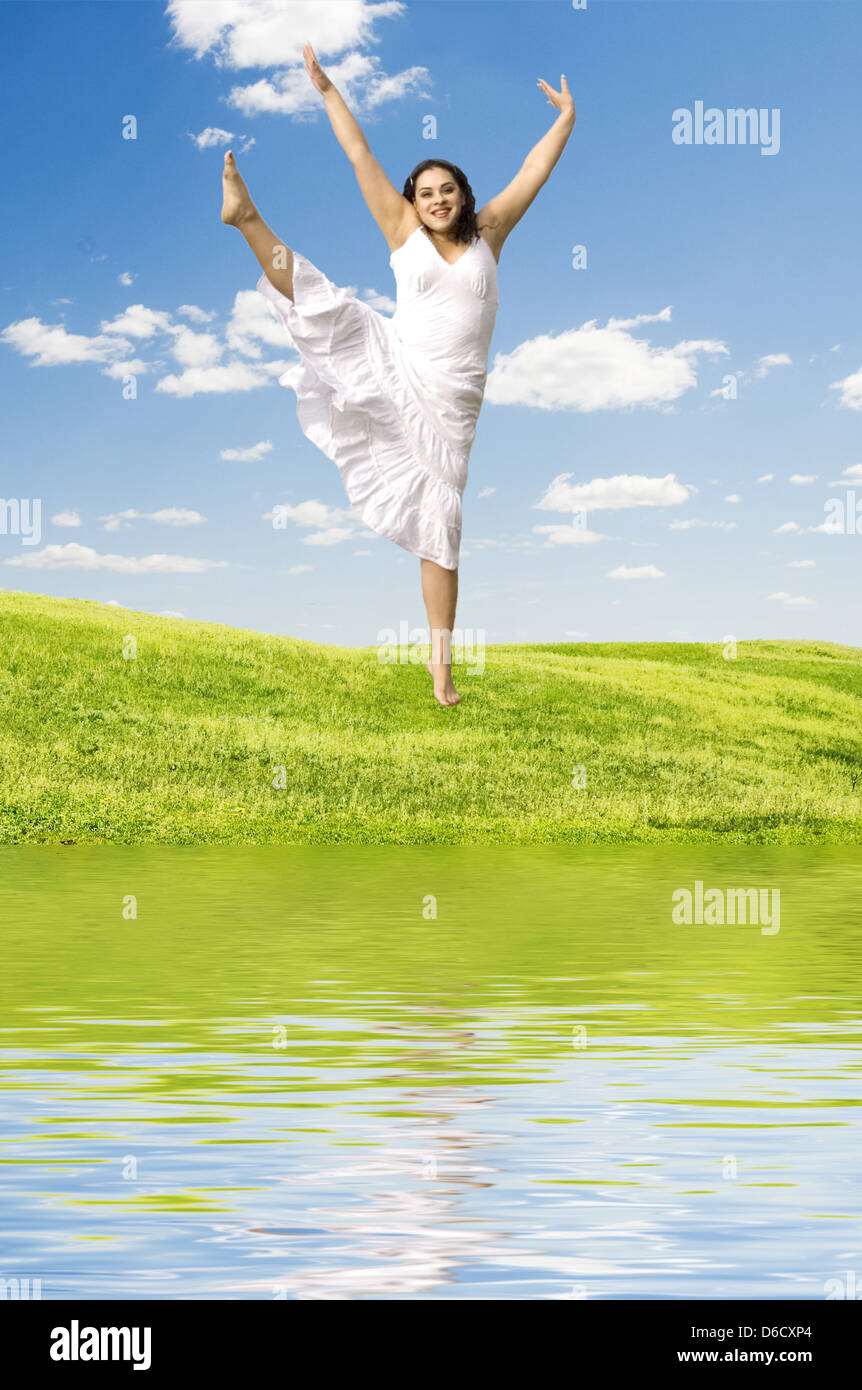 Woman jumping exercise white background hi-res stock photography and ...