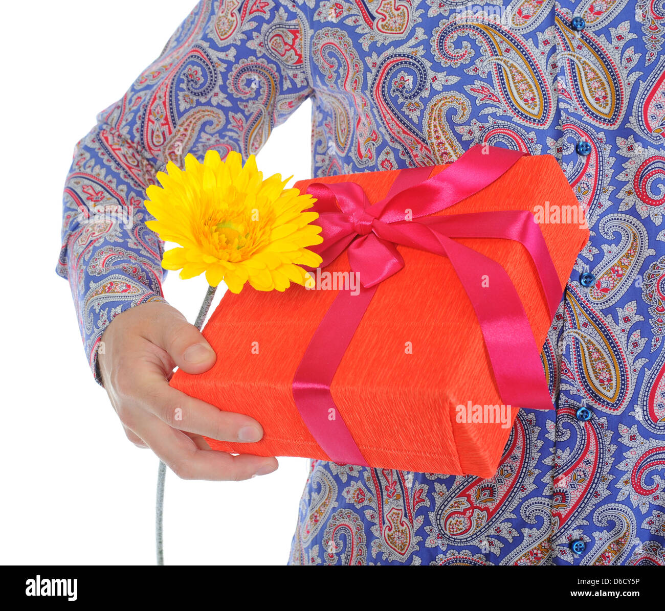 man with a gift box and a flower Stock Photo - Alamy