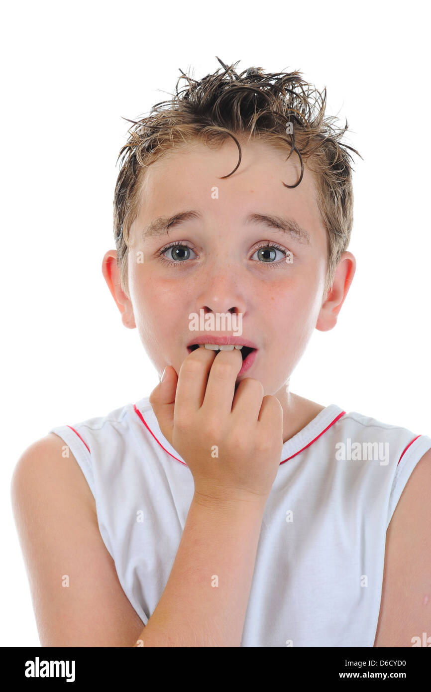Portrait of a frightened boy Stock Photo - Alamy