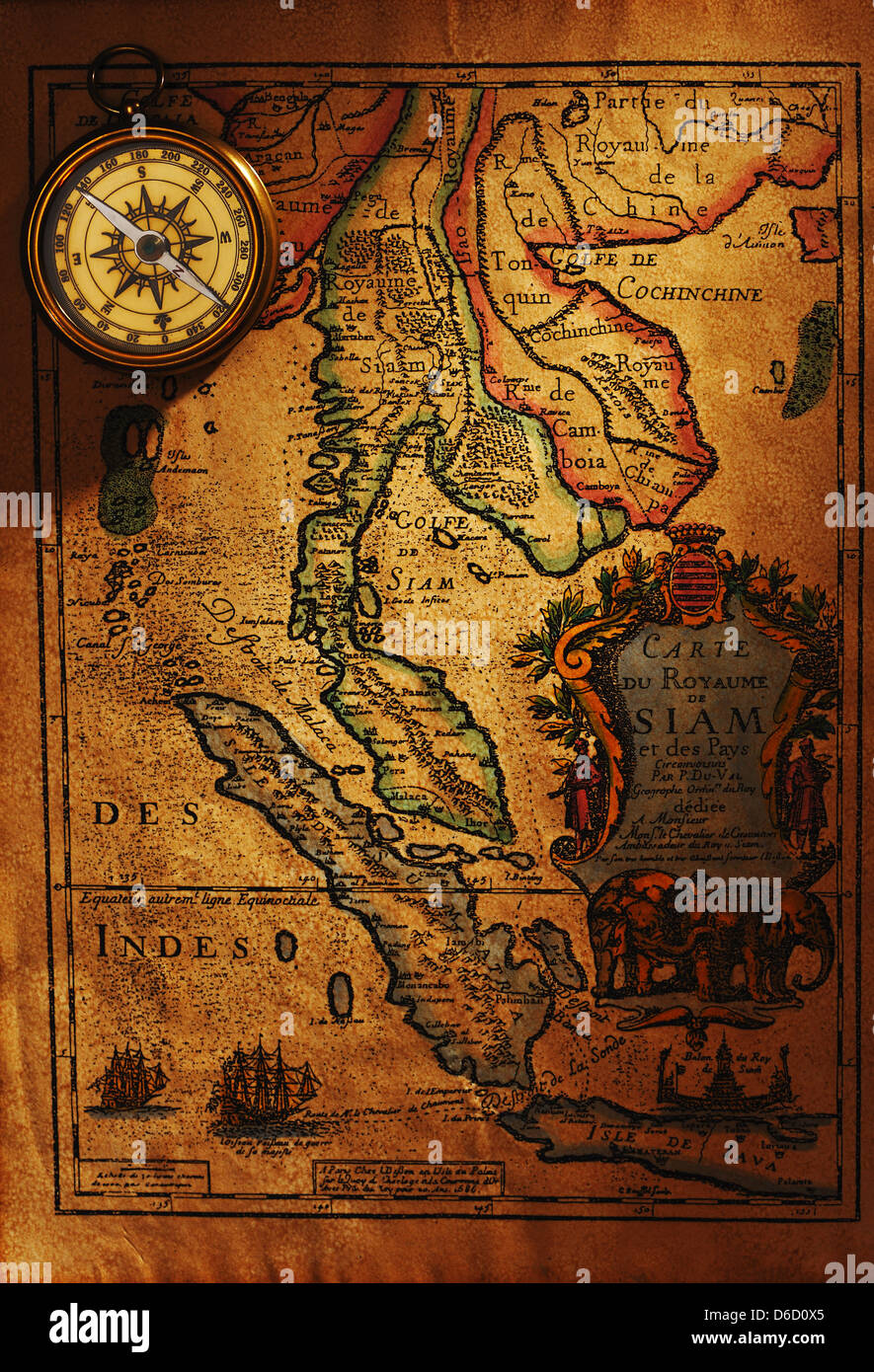 Old brass compass over antique Thailand map Stock Photo - Alamy