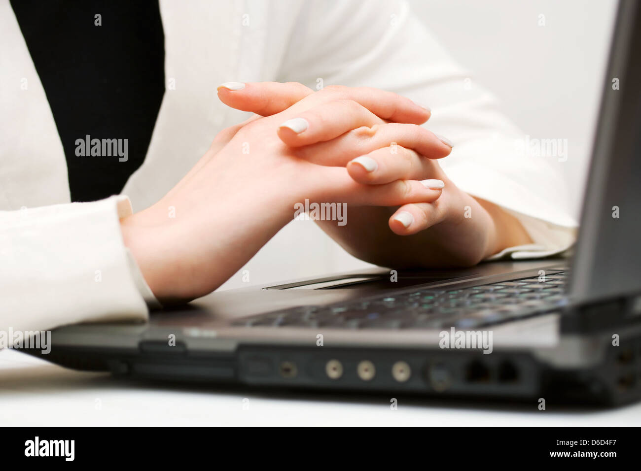Female hands using laptop Stock Photo - Alamy