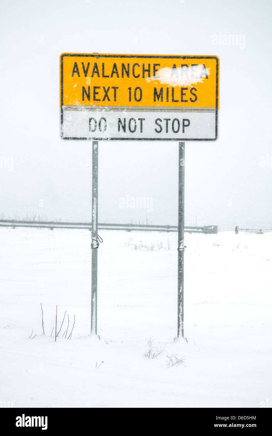 Avalanche Area warning sign on Seward Highway Stock Photo - Alamy
