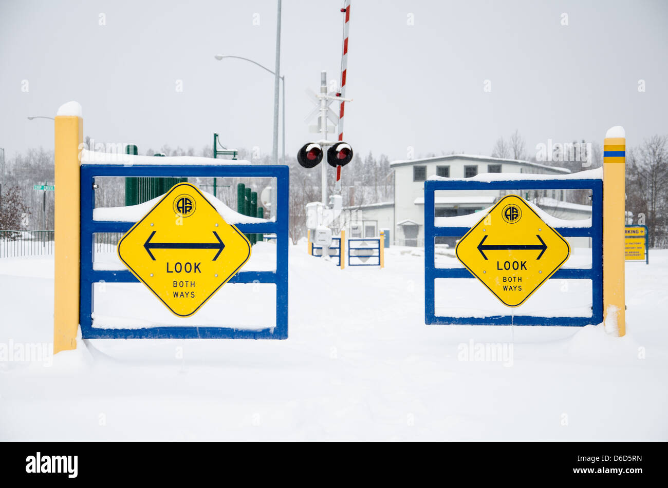Railroad Crossing at Anchorage Train Station Stock Photo - Alamy