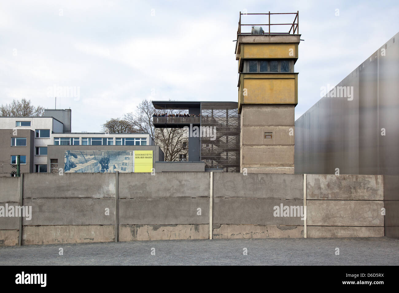 Berlin, Germany, an old watchtower at the Bernauer Strasse memorial ...