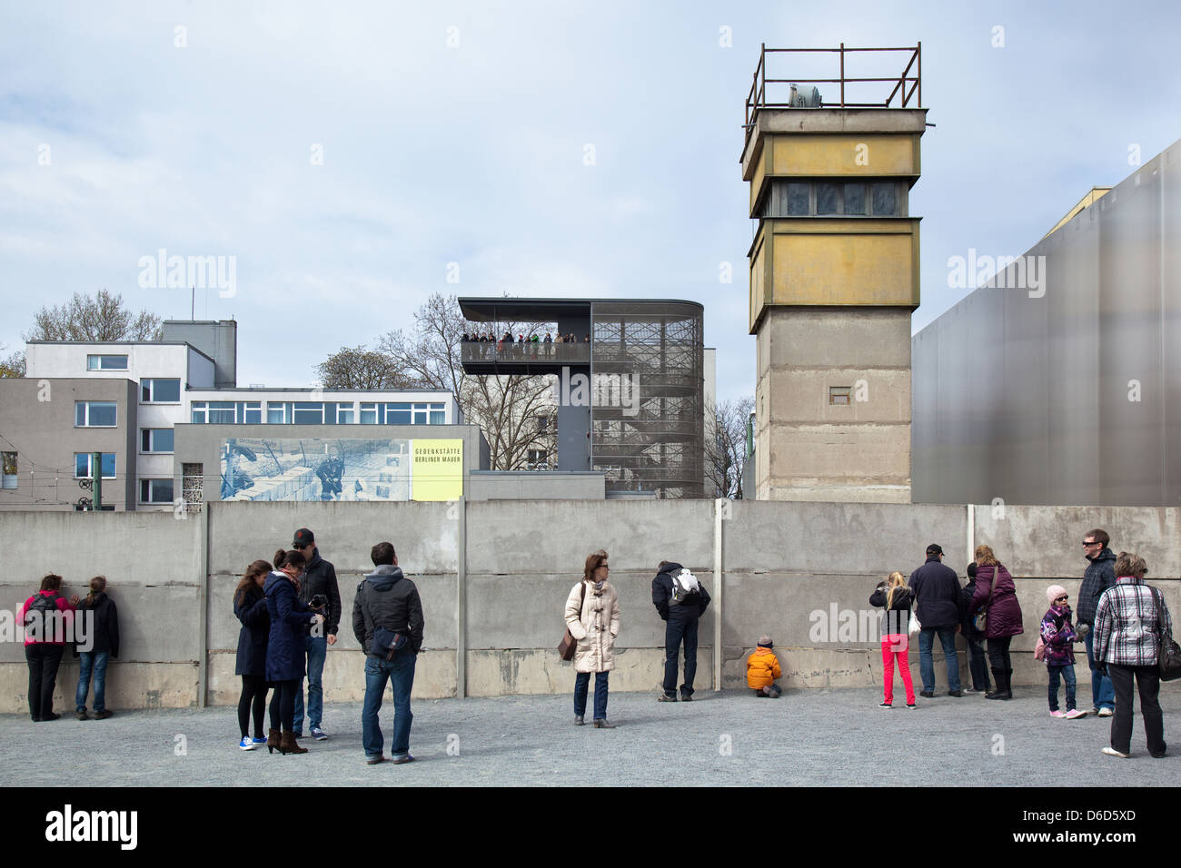 Berlin, Germany, an old watchtower at the Bernauer Strasse memorial ...
