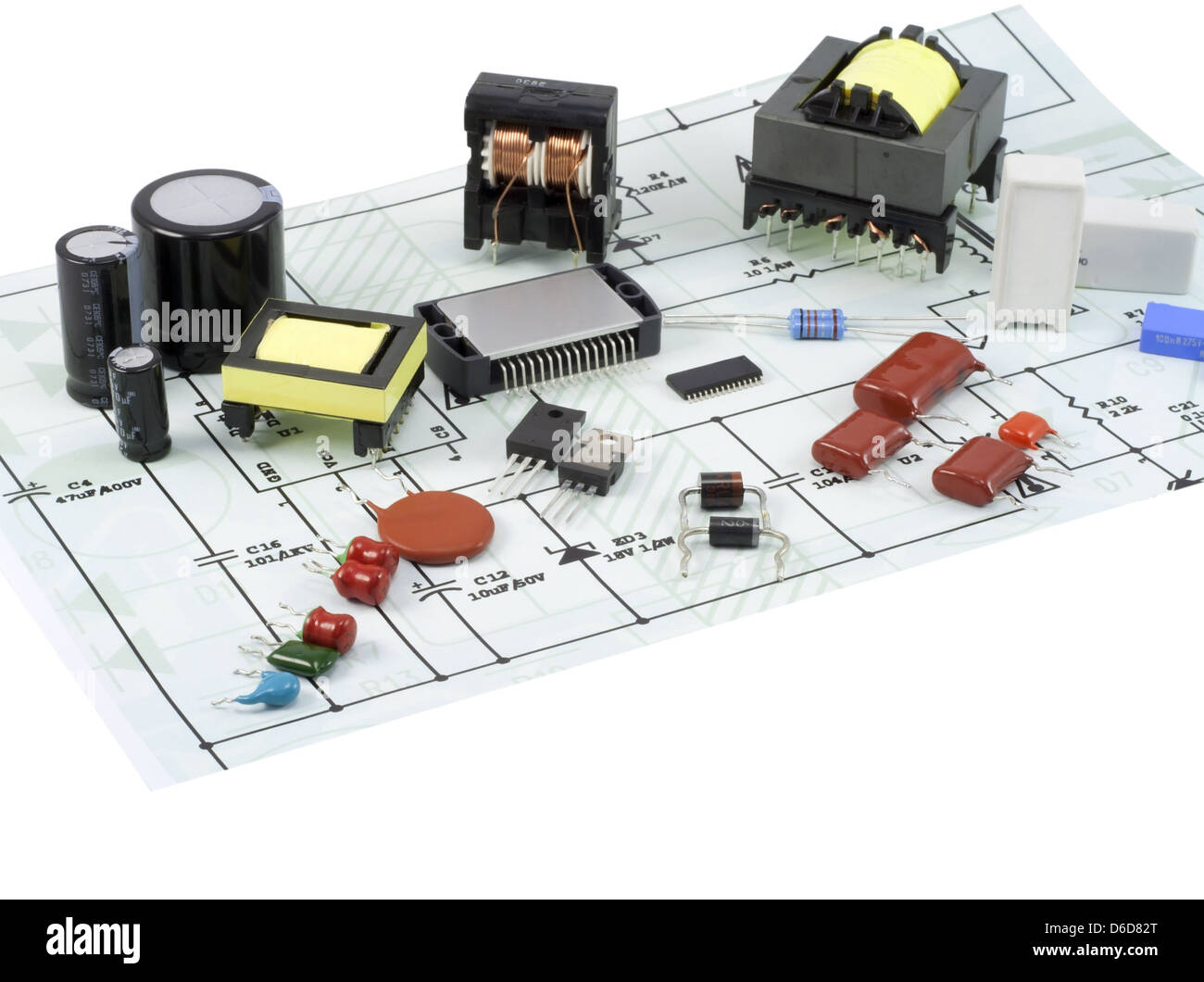 Electronic components and the electric scheme Stock Photo - Alamy