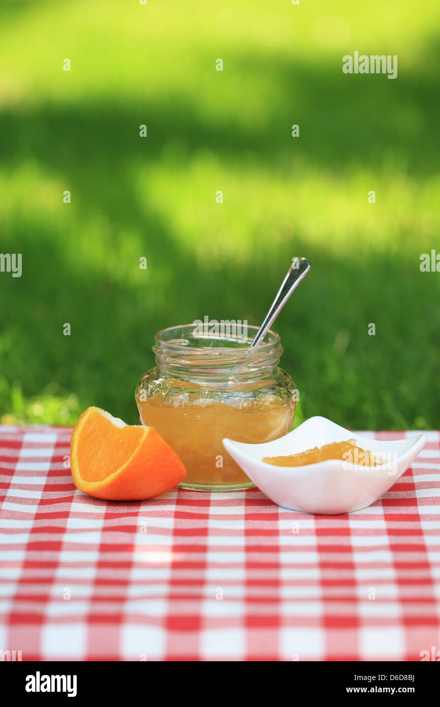 Jar of orange jam Stock Photo - Alamy