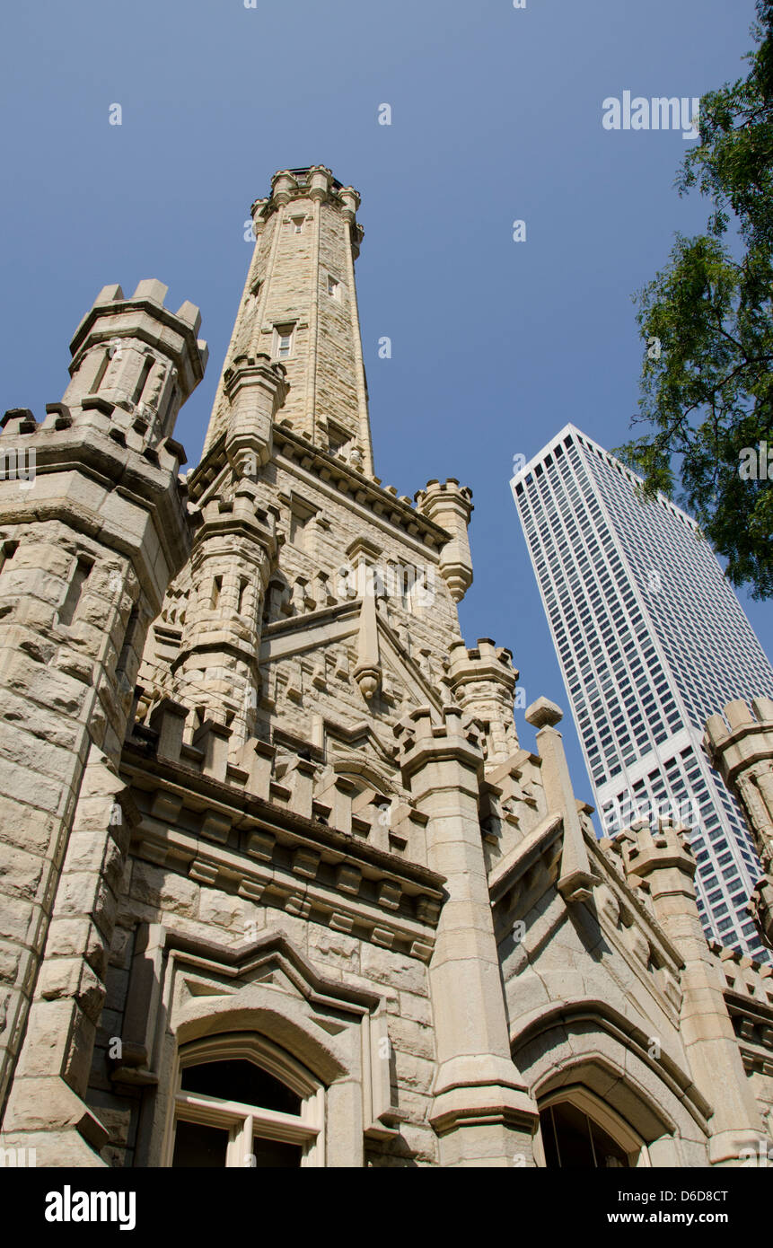 Illinois, Chicago. Historic landmark Chicago Water Tower, c. 1869 Stock ...